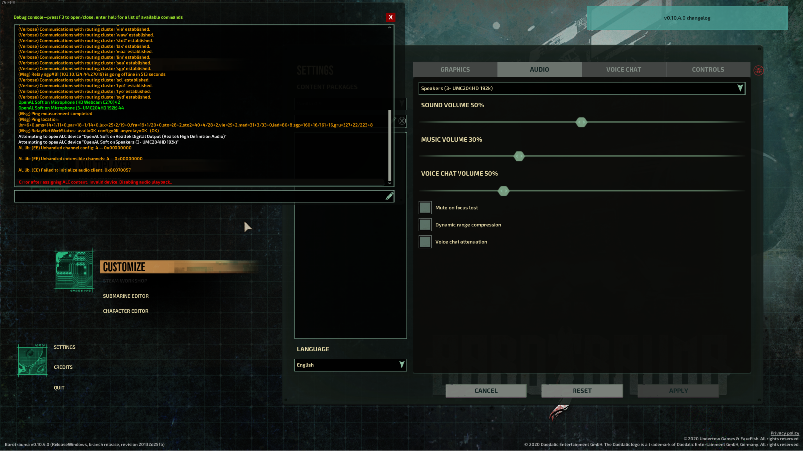 Bug with OpenAL cannot use audio interface · Issue #3541 · FakeFishGames/Barotrauma · GitHub